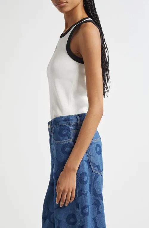 Marimekko Surrea Piirto Unikko Cotton Rib Tank In Off White Black